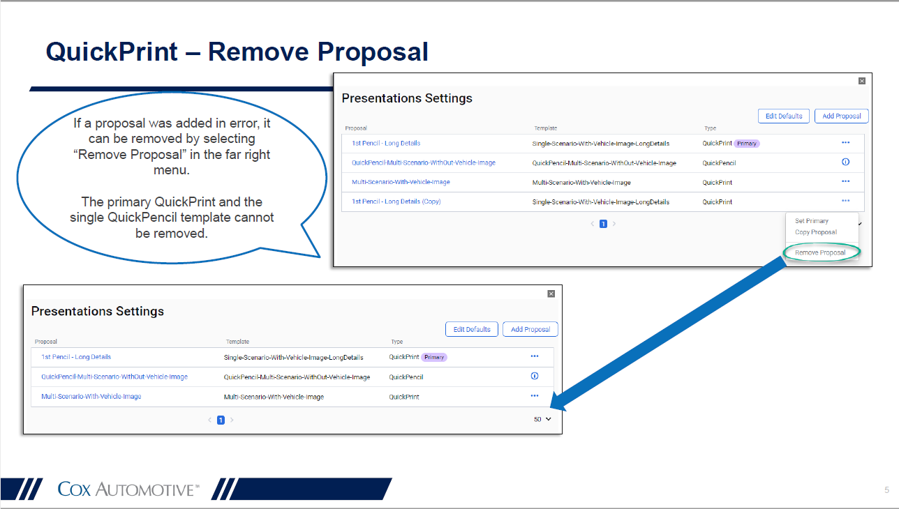 How do you remove a QuickPrint Proposal?